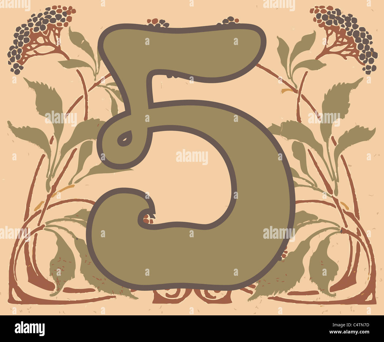 Number 5 with floral pattern Stock Photo - Alamy