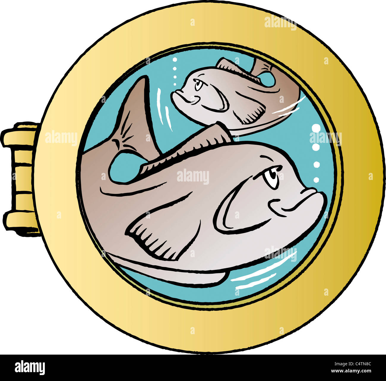 Fish swimming underwater, seen through submarine window Stock Photo - Alamy