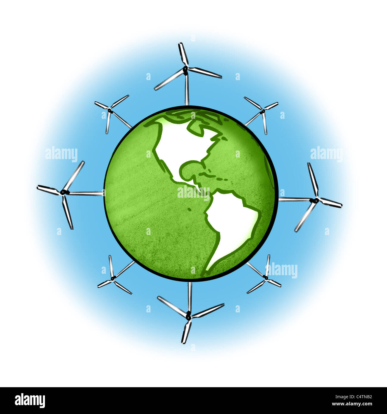 Ring of wind turbines around planet earth Stock Photo - Alamy