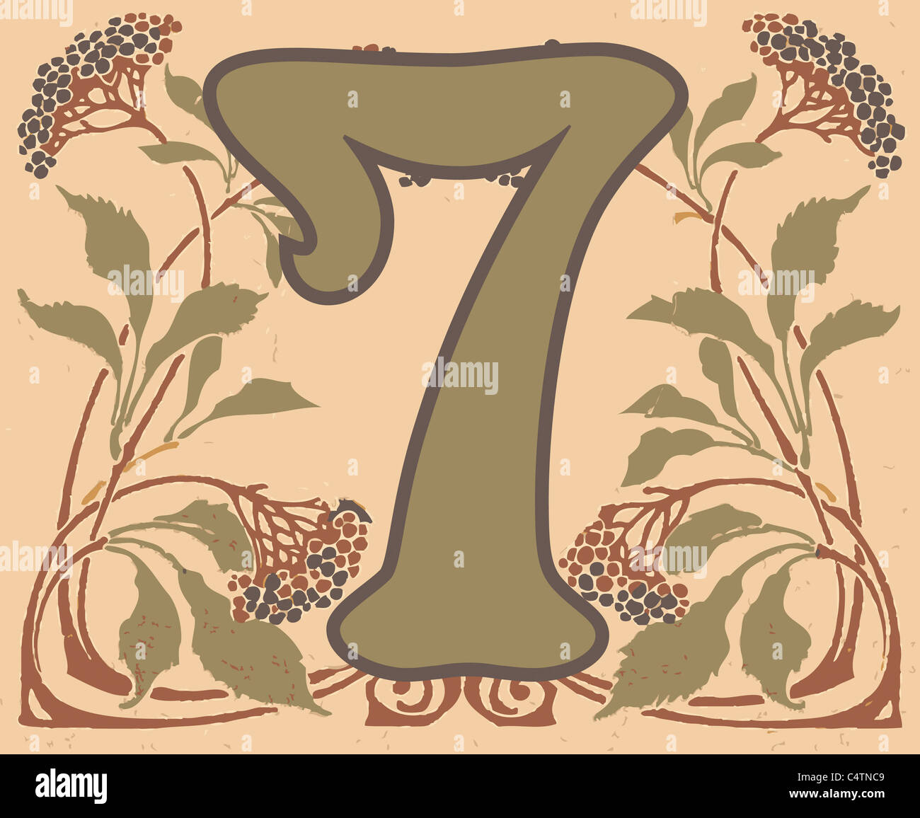 Number 7 with floral pattern Stock Photo - Alamy