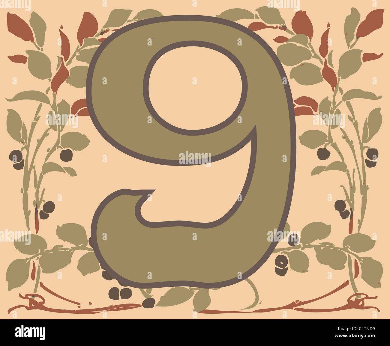 Number 9 with floral pattern Stock Photo - Alamy