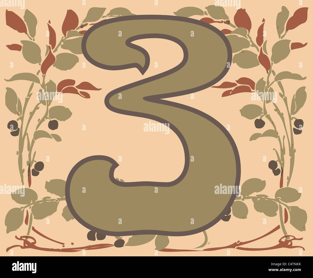 Number 3 with floral pattern Stock Photo - Alamy