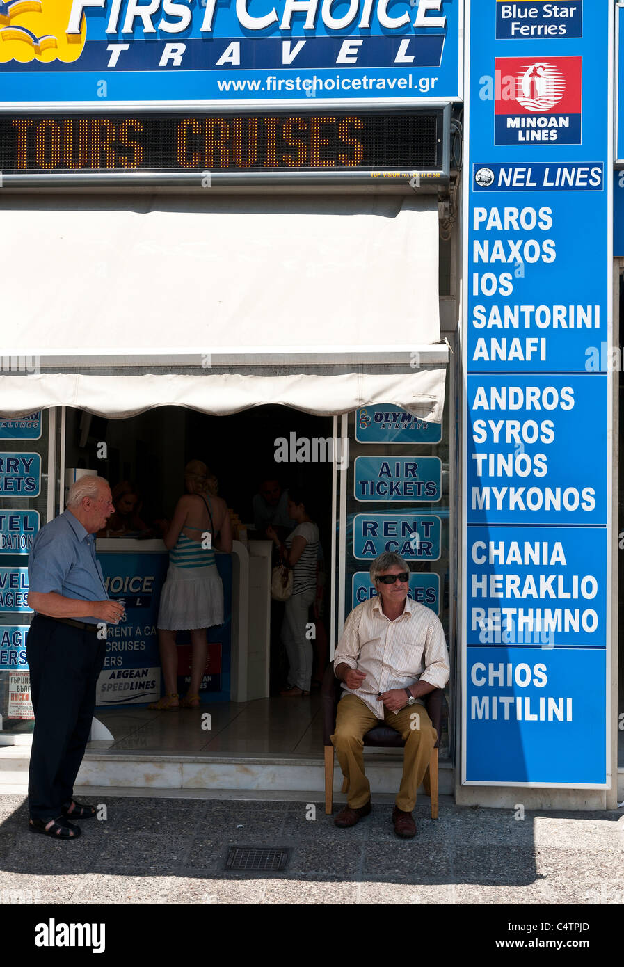 A travel agent and ticket office at the harbour in Pireaus, Athens ...