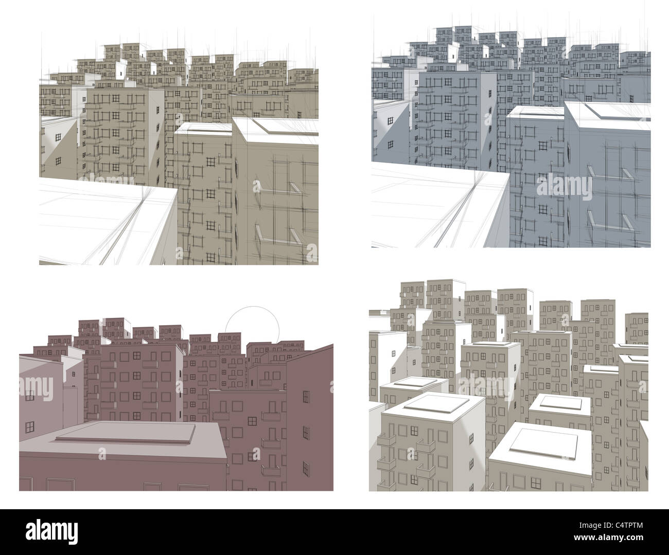 different illustrations of housing area in blue, red and brown Stock ...