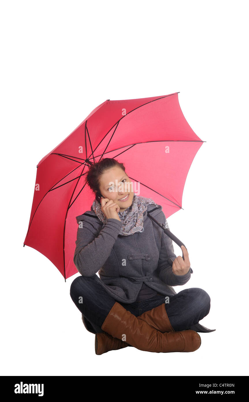 Woman looking phone sitting Cut Out Stock Images & Pictures - Alamy