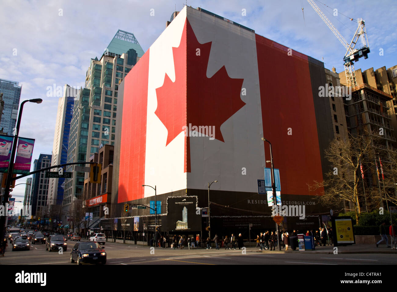 Huge patriotic Canadian Flag on building during the 2010 Winter Olympic ...