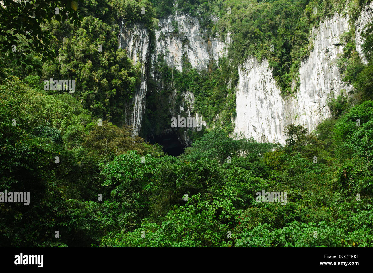 entrance to the immense Deer Cave in Mulu National Park in Sarawak ...