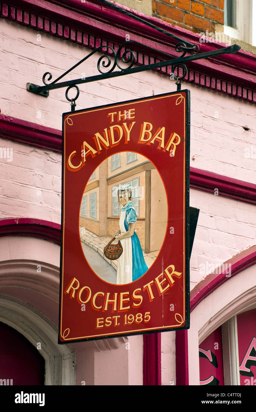 ROCHESTER, KENT, UK - JUNE 05, 2011: Hanging Sweet Shop Sign in the ...