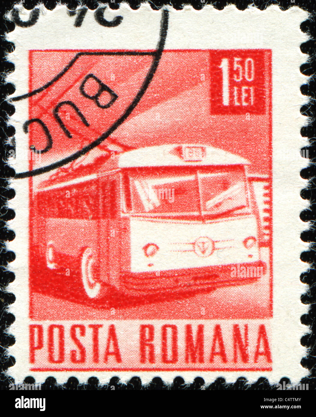ROMANIA- CIRCA 1971: A Stamp printed in Romania shows Trolleybus, circa ...