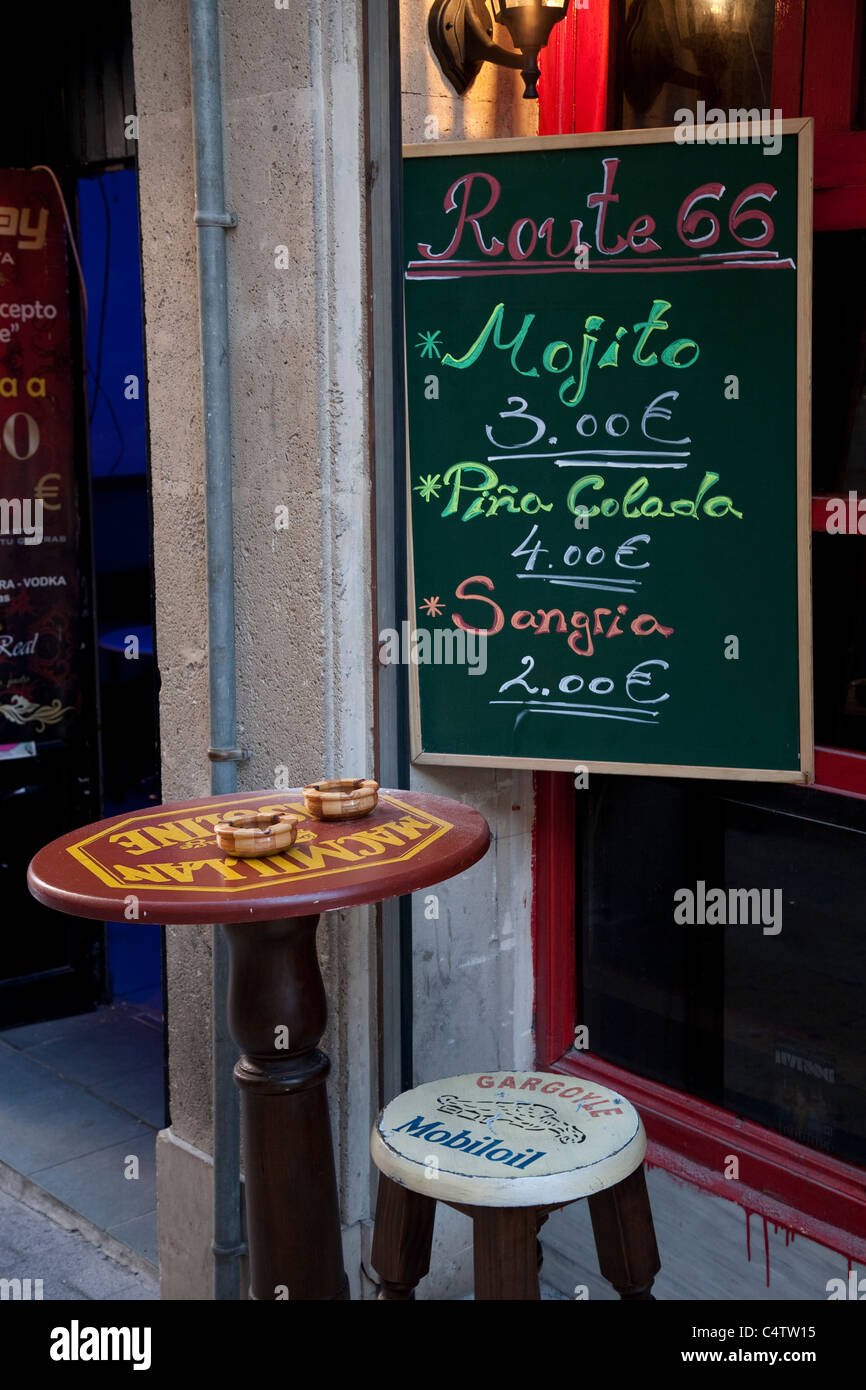Drinks Menu in Route 66 Bar, Alicante, Spain Stock Photo - Alamy