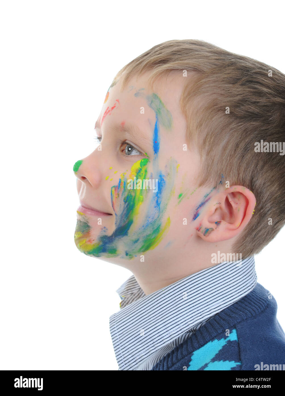 boy with paint stained face Stock Photo - Alamy