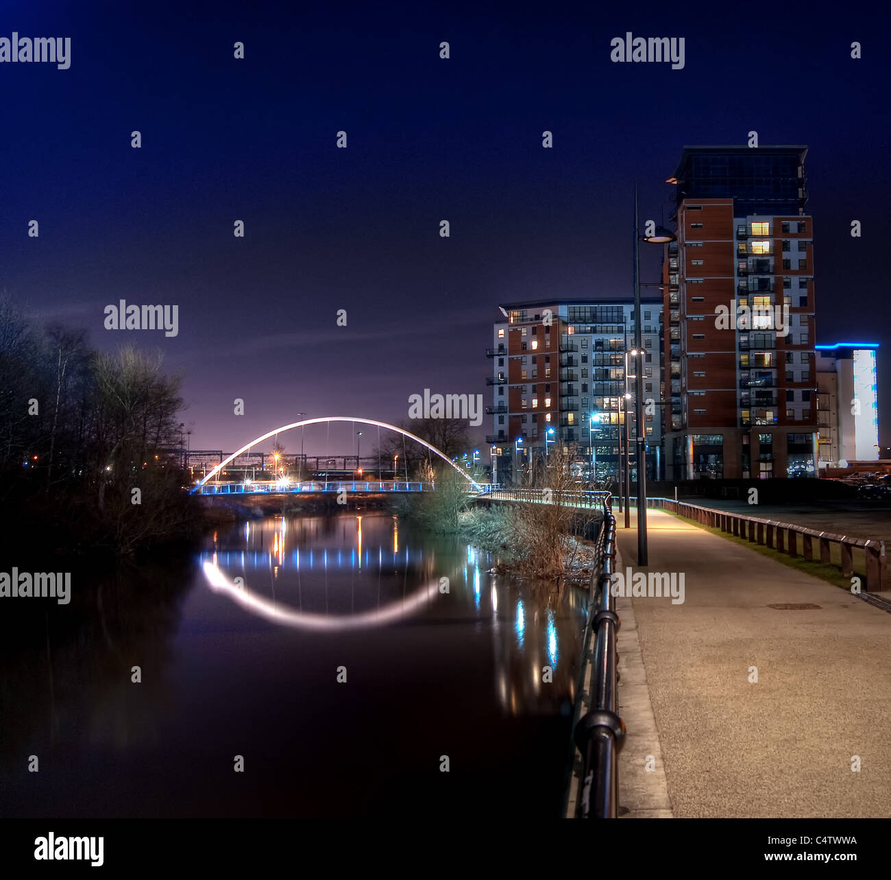 River Aire in Leeds at night Stock Photo - Alamy