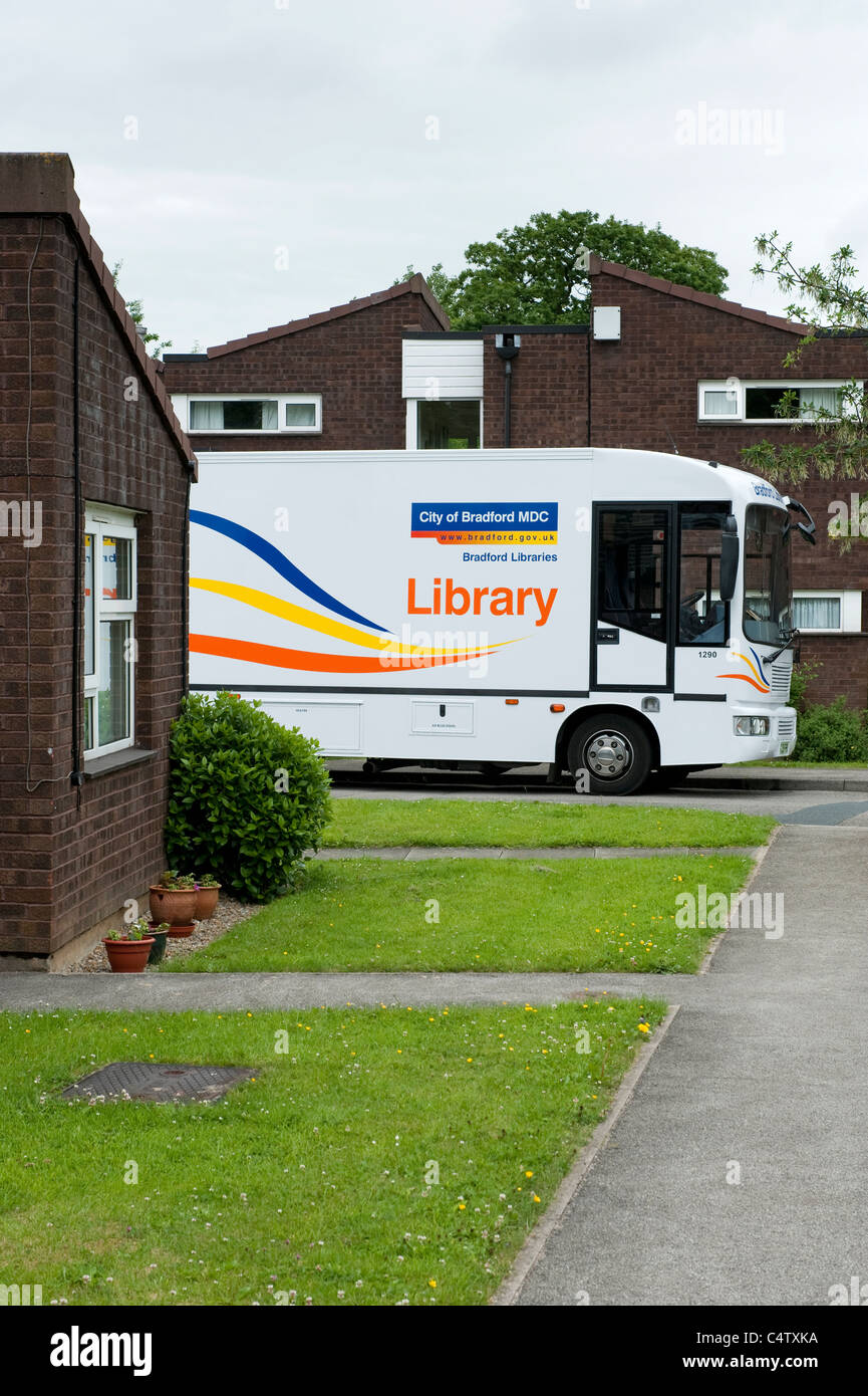 Mobile library van lorry parked by residential retirement houses ...