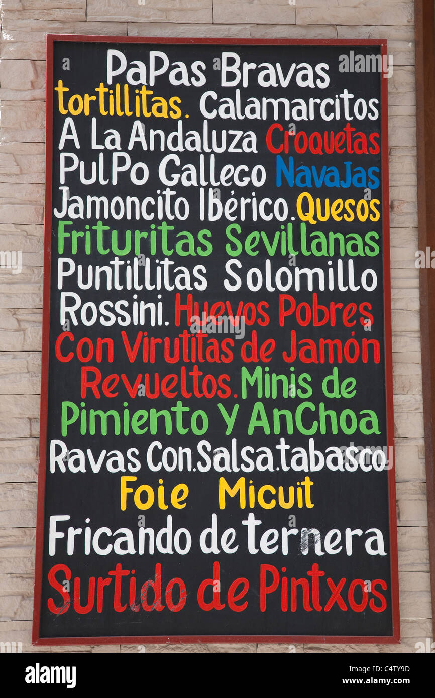 Spanish Tapas Bar Menu in Alicante, Spain Stock Photo - Alamy