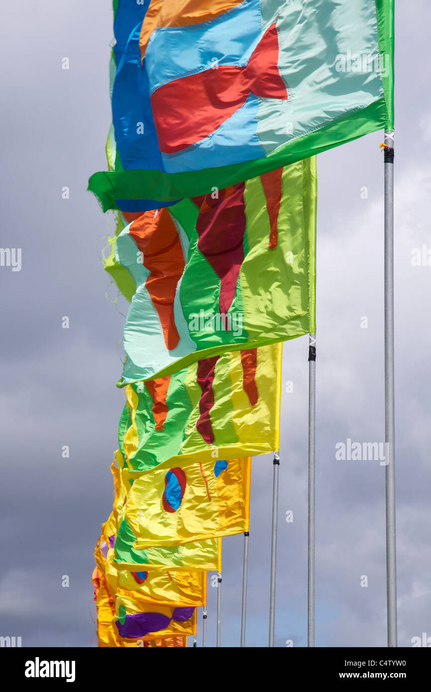 Brightly coloured flags blowing in the breeze on the Western Promenade ...