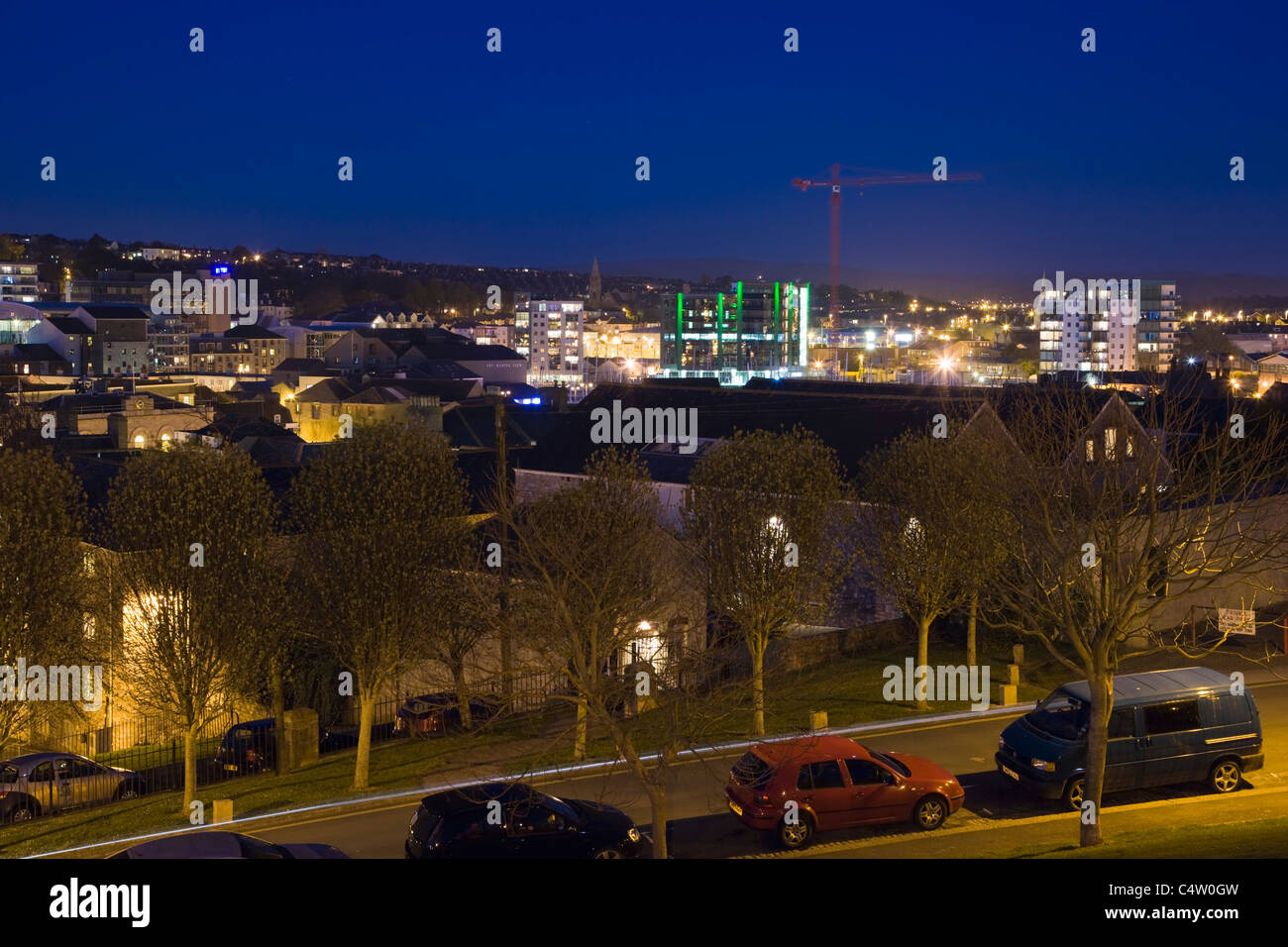 Panorama of night Plymouth from Hoe Road, Devon, England, UK Stock ...