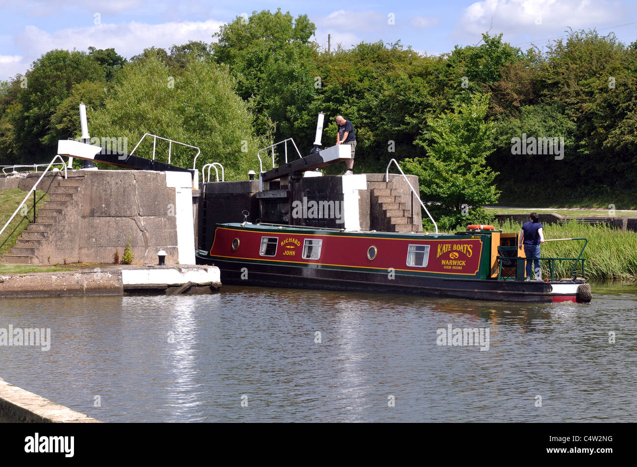 Narrowboat at Knowle Locks on the Grand Union Canal, West Midlands ...
