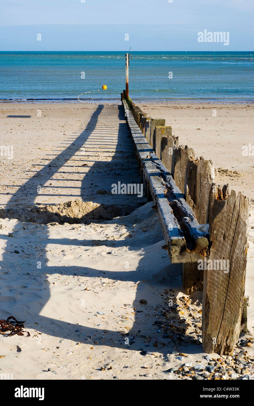 Sea defences defenses on Littlehampton beach West Sussex Stock Photo ...