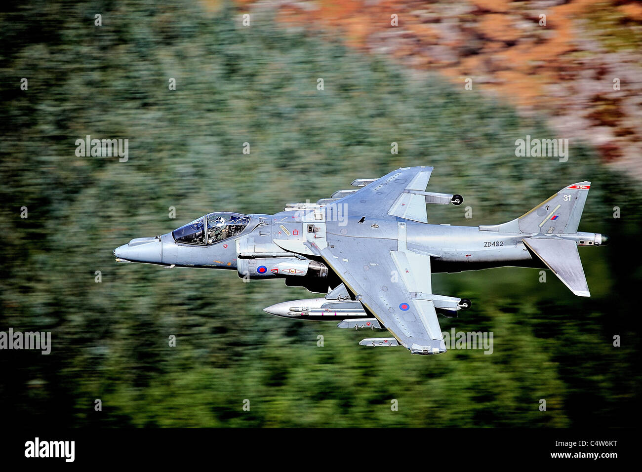 raf harrier low flying in the mach loop Stock Photo - Alamy