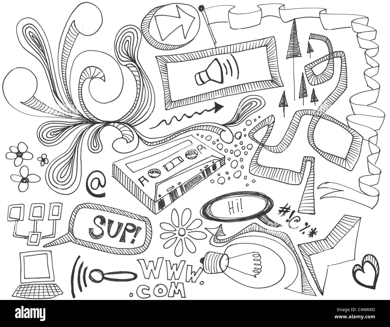 hand drawn doodles design elements scetch scribbles drawing Stock Photo ...