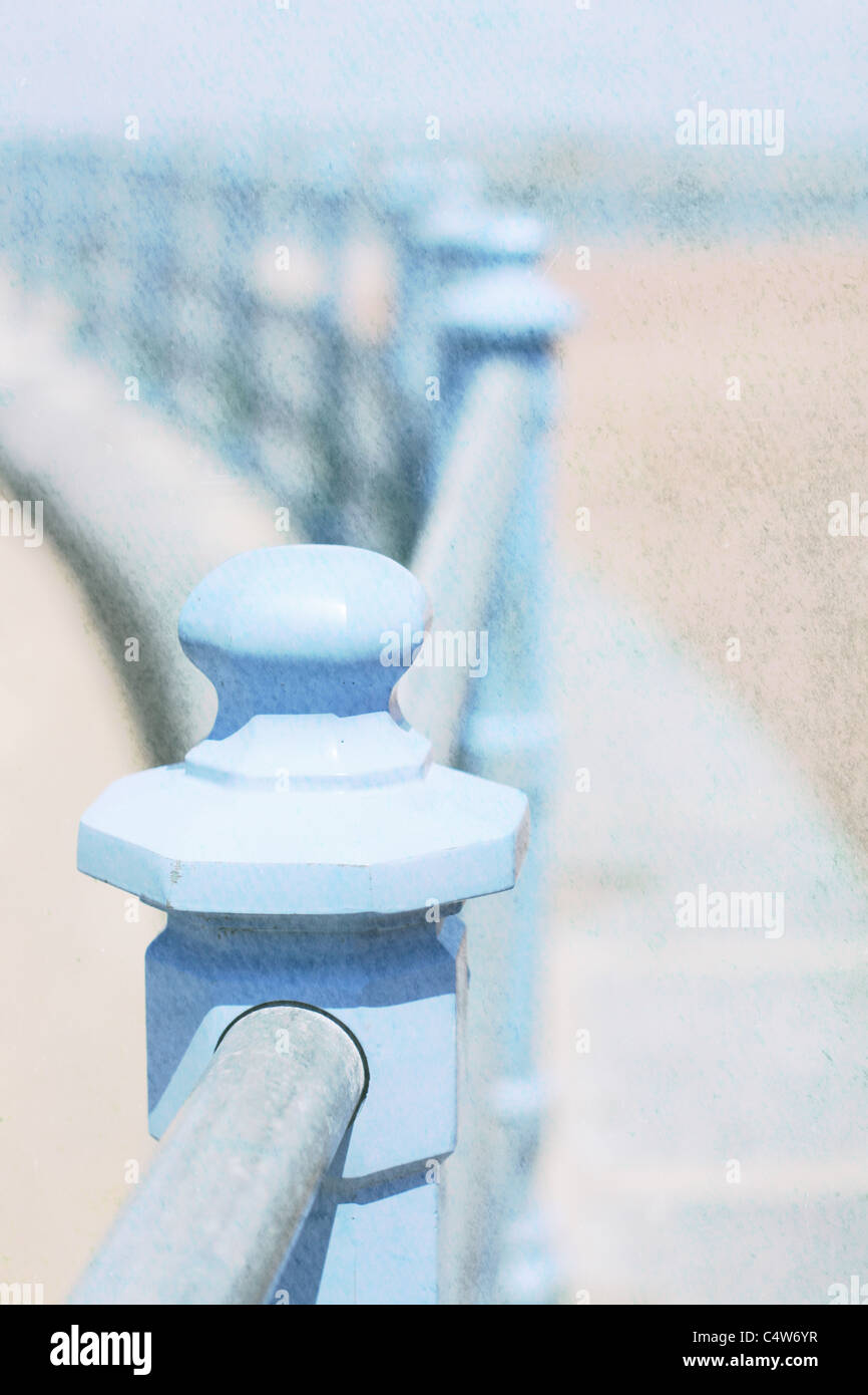 Textured Pastel Blue Railings at the seaside shot with Shallow Depth of ...