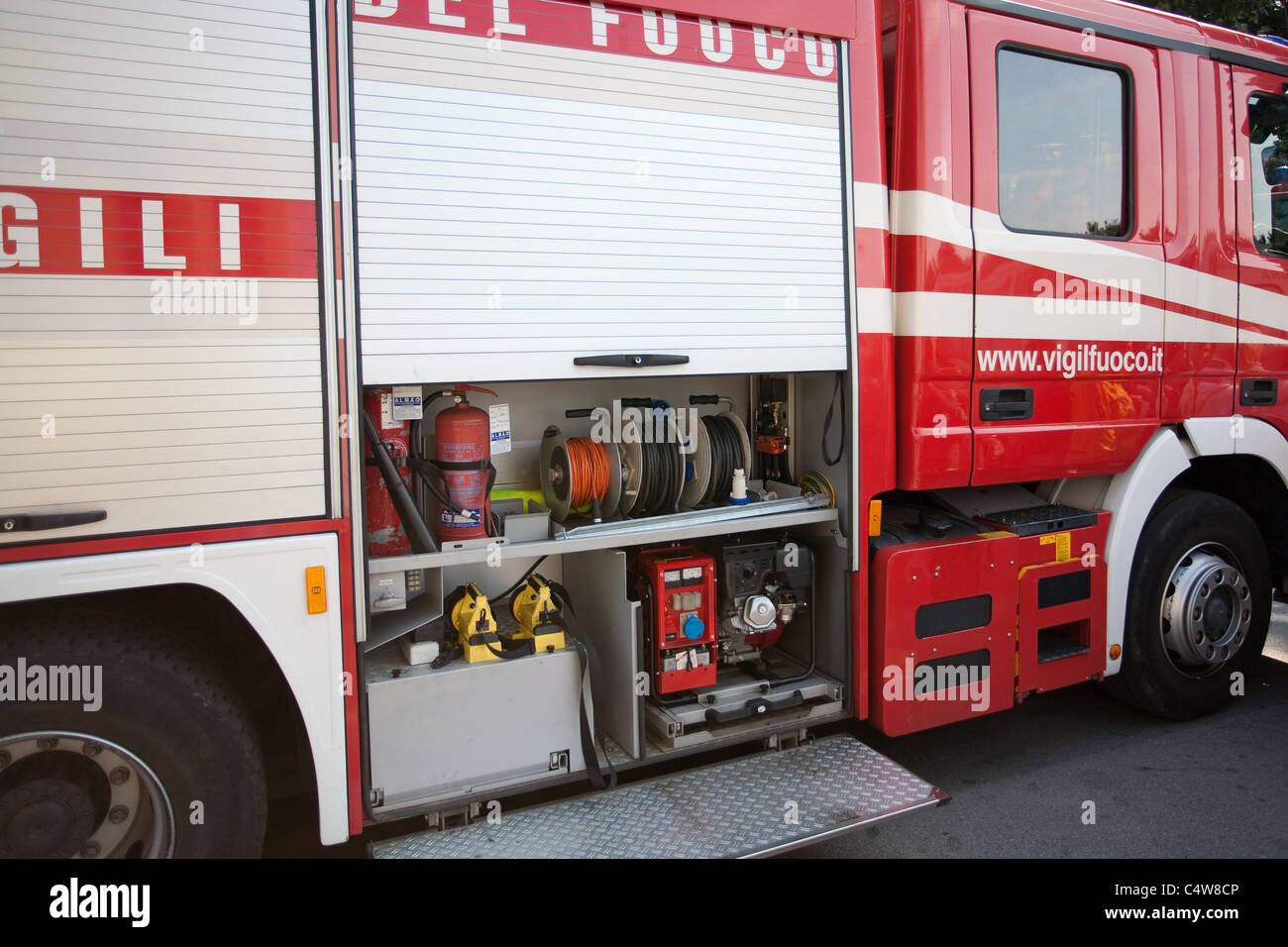 Fire engine attending road accident Savona italy Stock Photo - Alamy