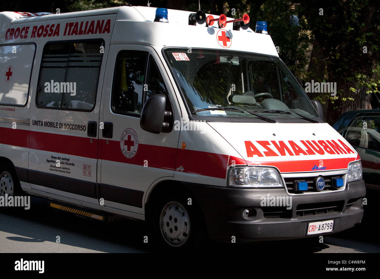 Ambulance attending a road accident Savona italy Stock Photo - Alamy