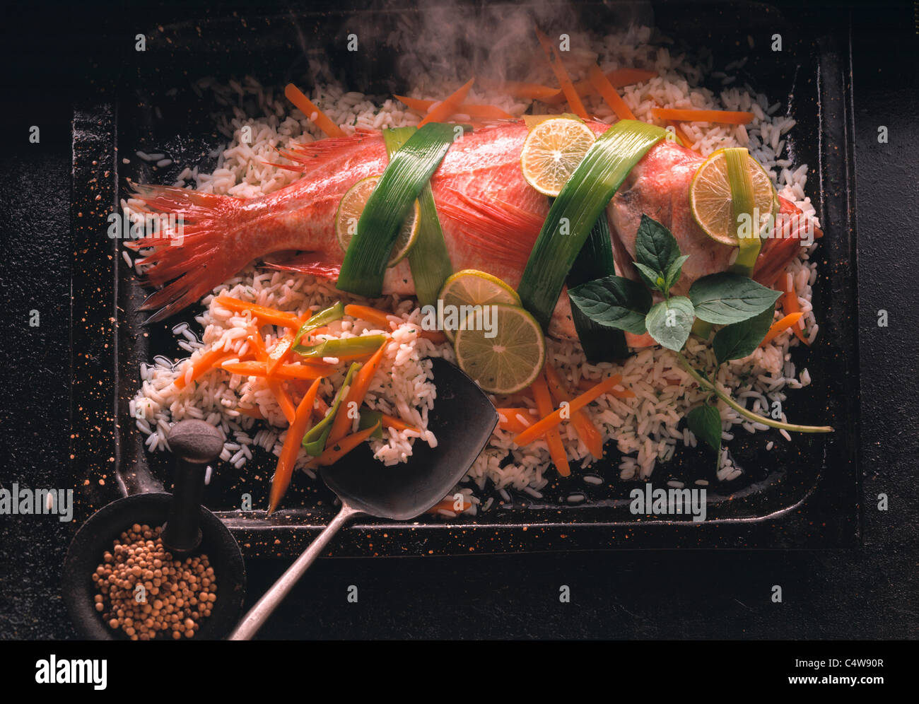 Redfish on rice Stock Photo - Alamy