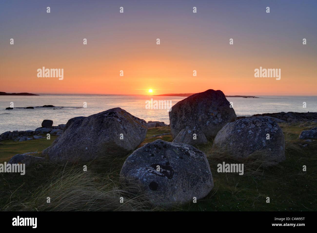 Donegal Sunset, rocks sea, sun setting dusk. County Donegal, Southern ...