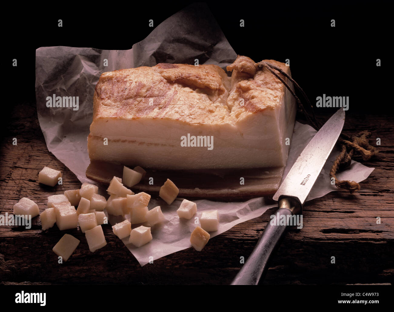 Still: Bacon in whole, cut in cubes Stock Photo - Alamy