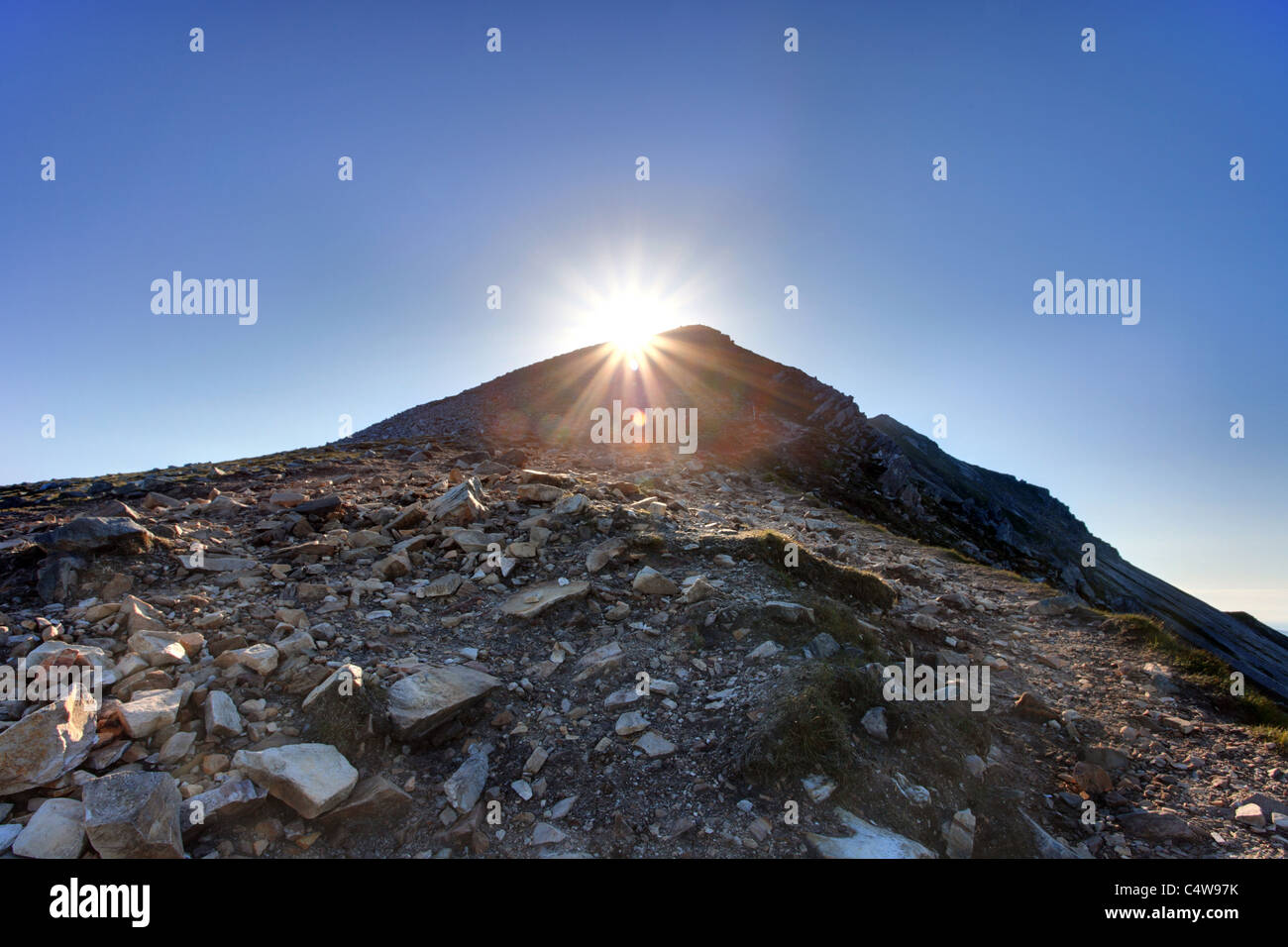 Sun setting over Mount Errigal Mountain, County Donegal, Southern ...