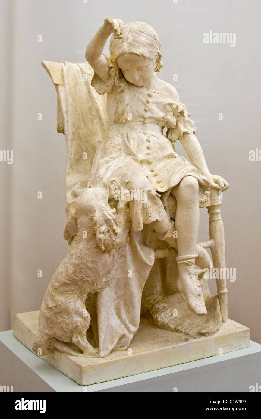 Portrait of Countess Leopoldina d'Adda with the dog, Plaster sculpture ...