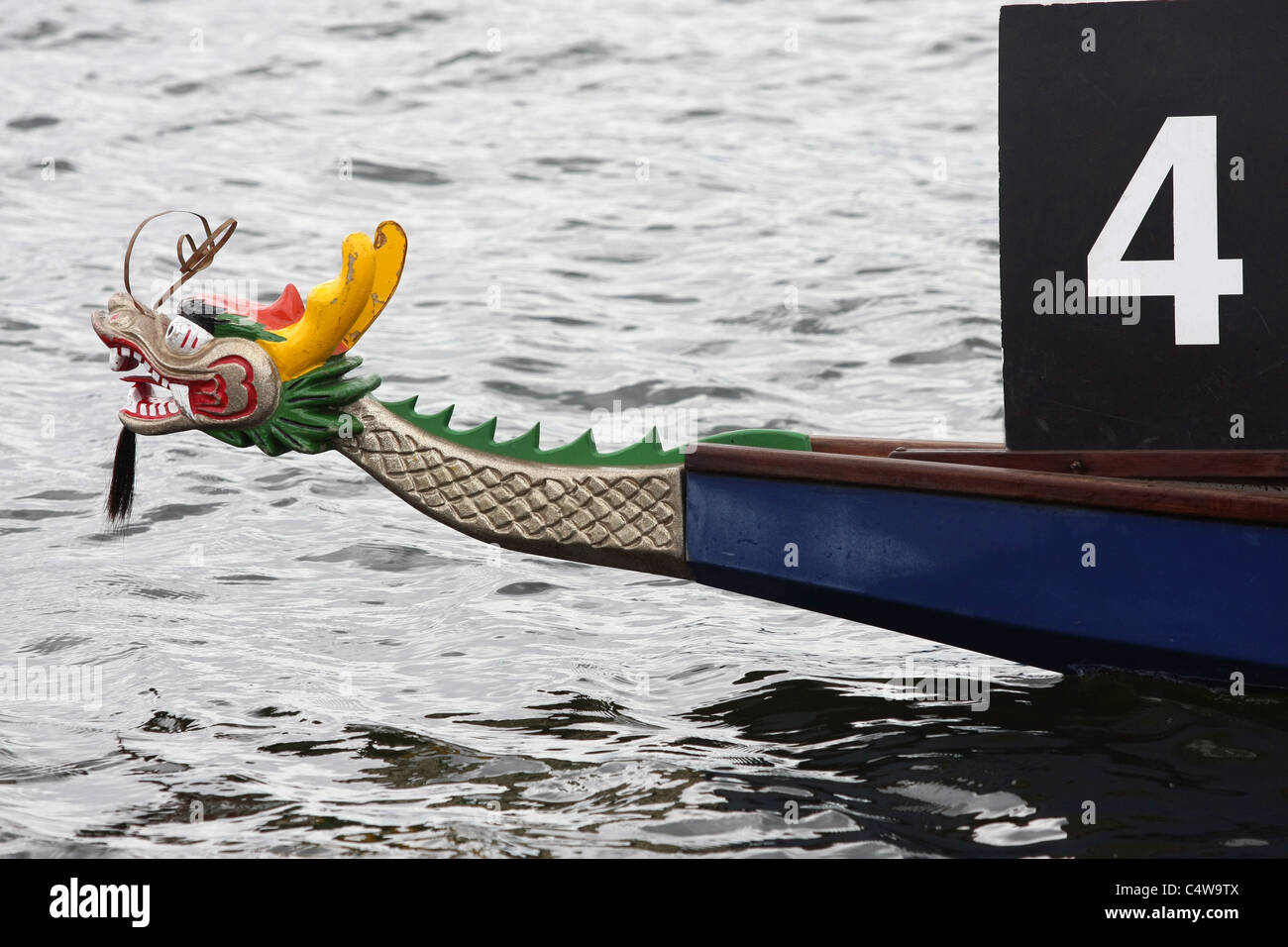 The bow of a dragon boat participating at the London Hong Kong Dragon ...