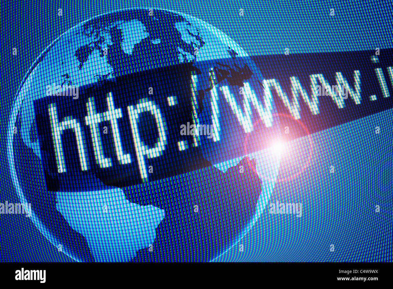 Computer generated picture of globe and web address on foreground Stock ...