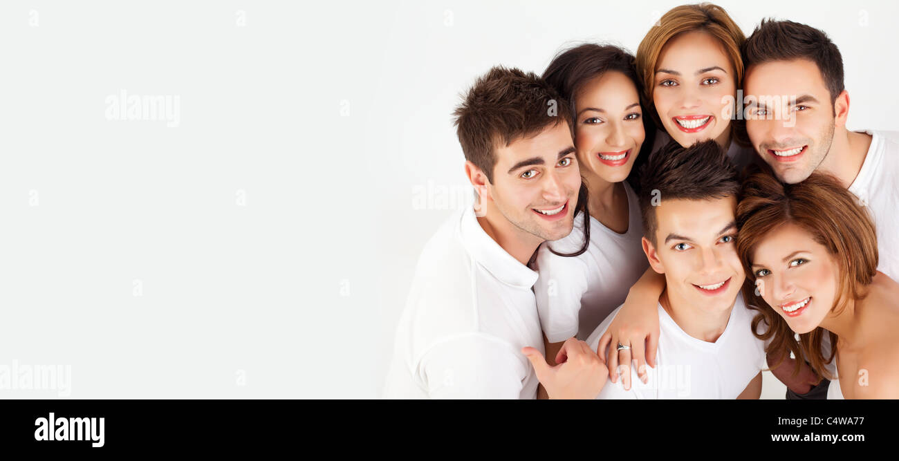 smiling having fun group of friends with copy space Stock Photo - Alamy