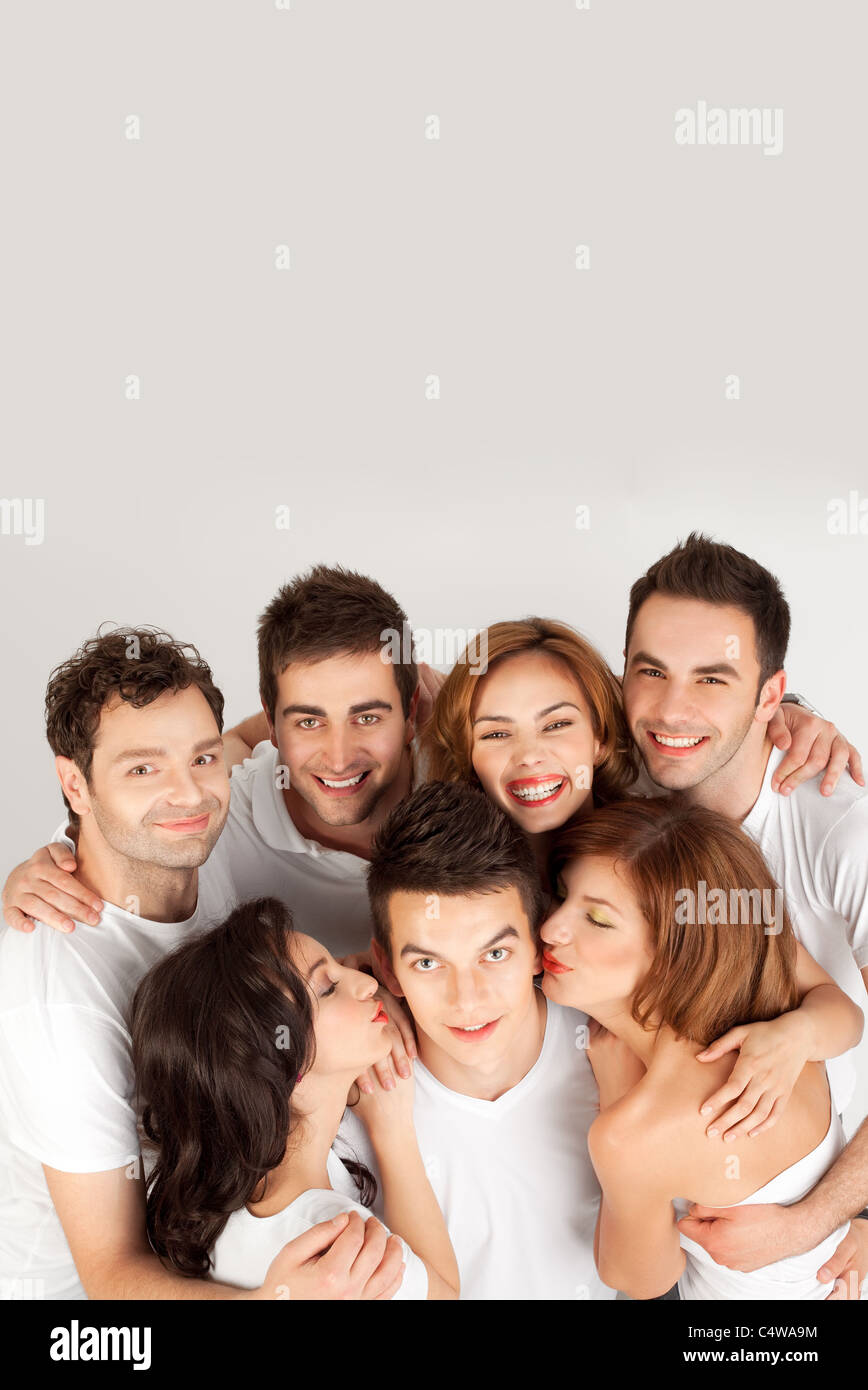 smiling having fun group of friends with copy space Stock Photo - Alamy