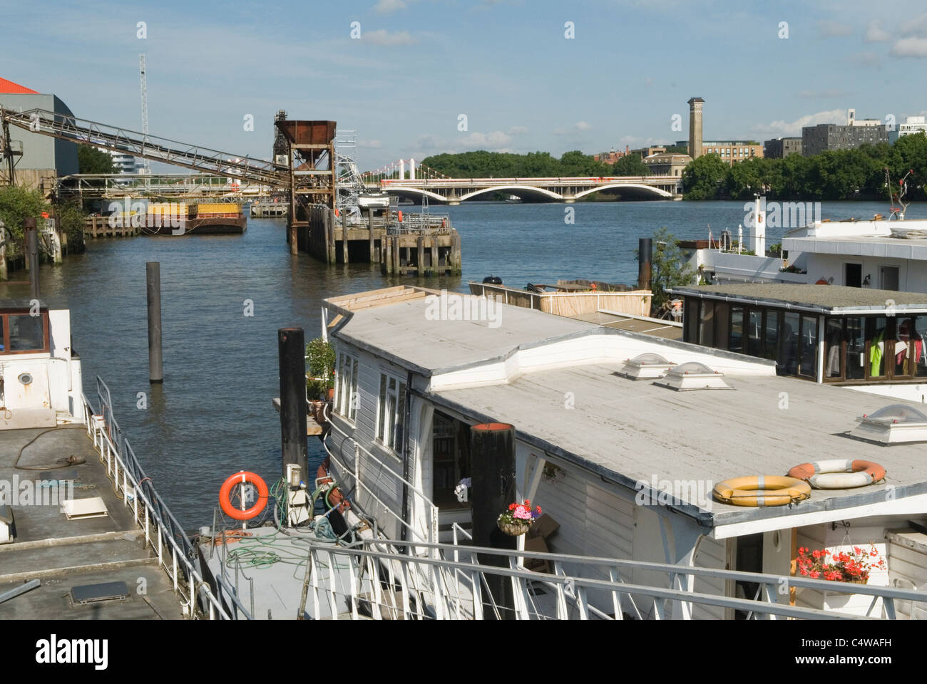 Nine Elms Pier Boat Community Battersea South London UK Chelsea bridge ...