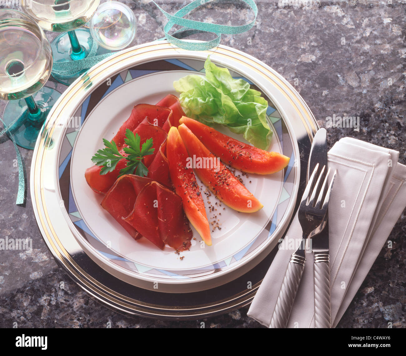 Pawpaw with meat (Bündner Stock Photo - Alamy
