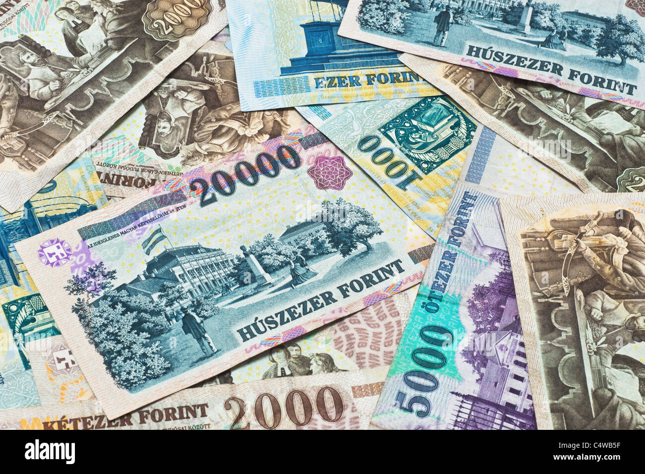 Detailansicht verschiedener ungarischer Forint Banknoten | Detail photo ...