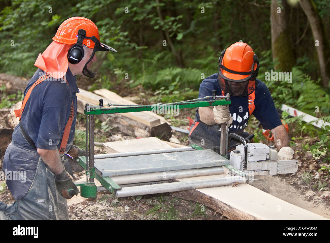 Making timber planks with a chainsaw, England, UK Stock Photo - Alamy
