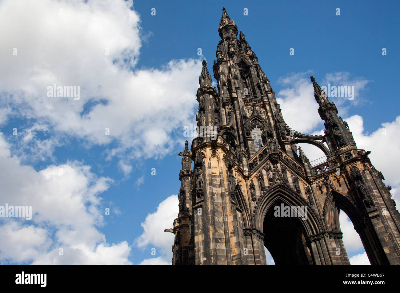Scotland, Edinburgh, Princes Street. Gothic Scott Monument dedicated to ...