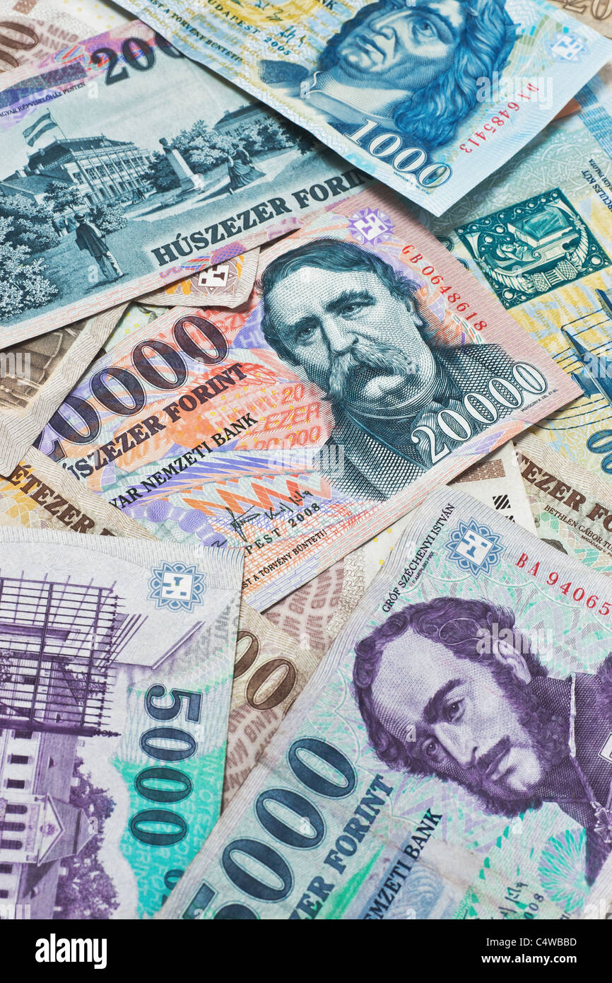 Detailansicht verschiedener ungarischer Forint Banknoten | Detail photo ...