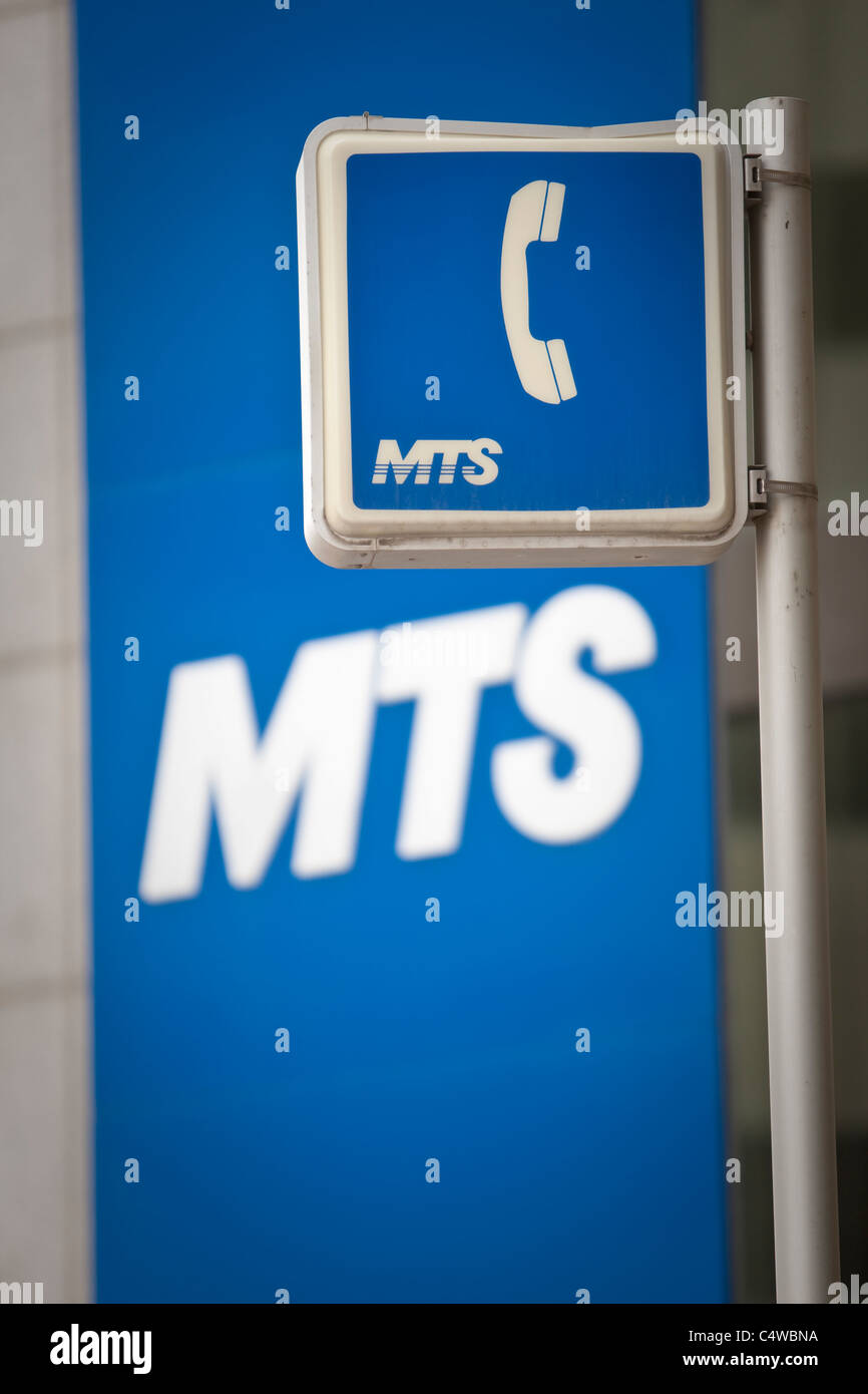 An MTS Public Phone is pictured in front of MTS Place, headquarters of ...