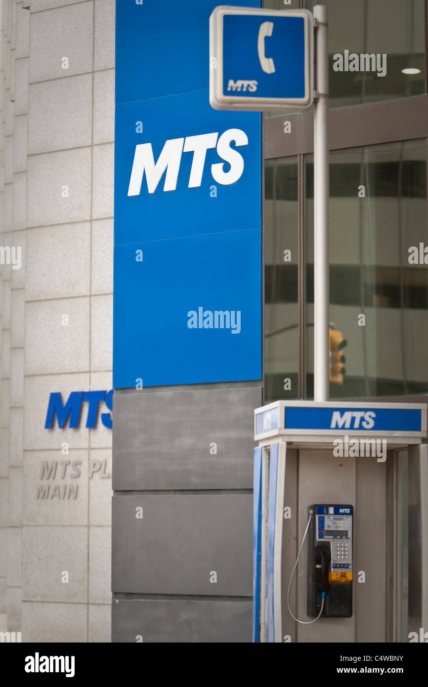 An MTS Public Phone is pictured in front of MTS Place, headquarters of ...