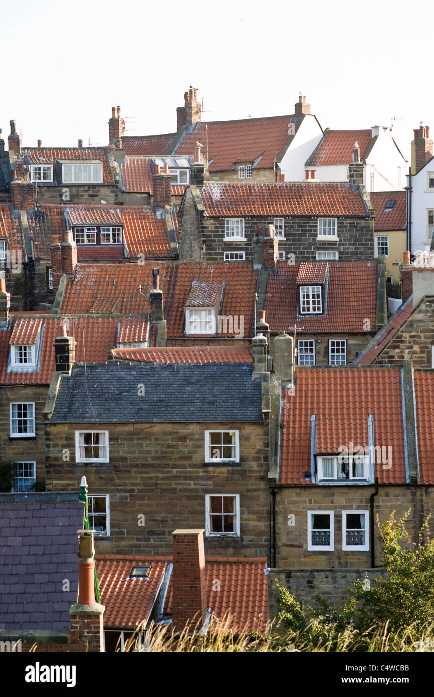 Rooftops, chimneys and houses at Robin Hoods Bay, North Yorkshire Stock ...