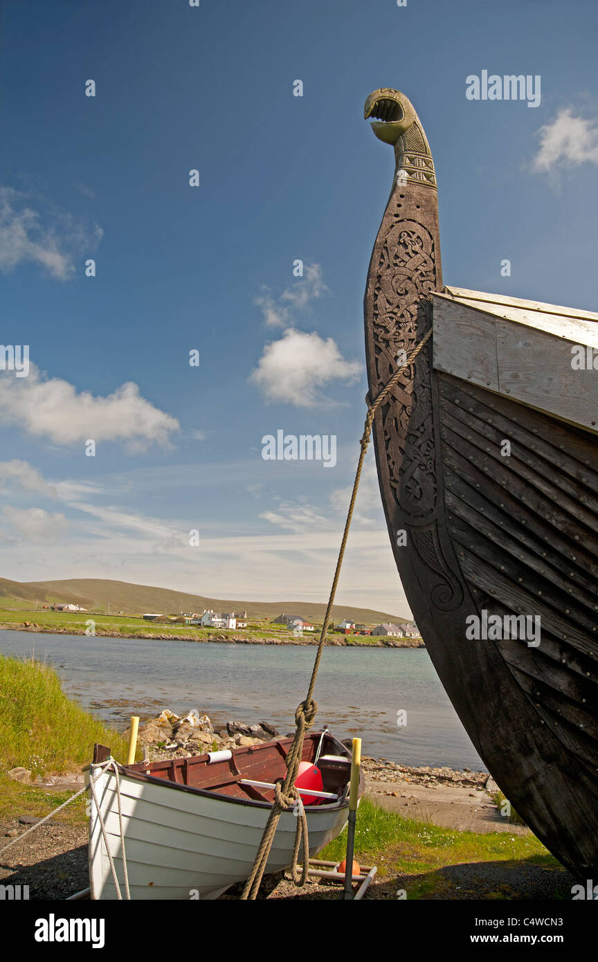 A replica Viking longship Skidbladner under construction at Haroldswick ...