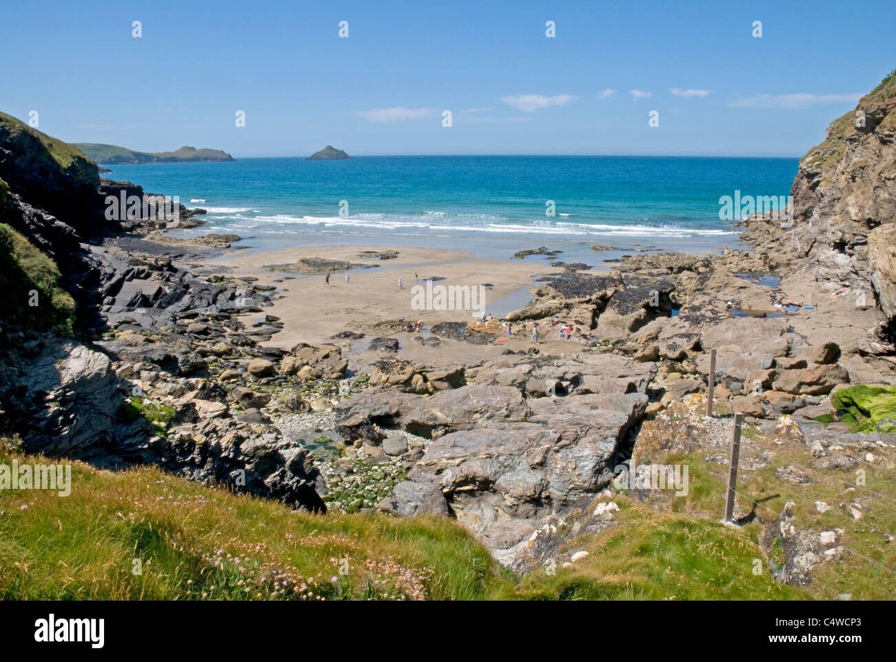 Secluded Epphaven Cove on the north Cornwall coast, with The Rumps and ...