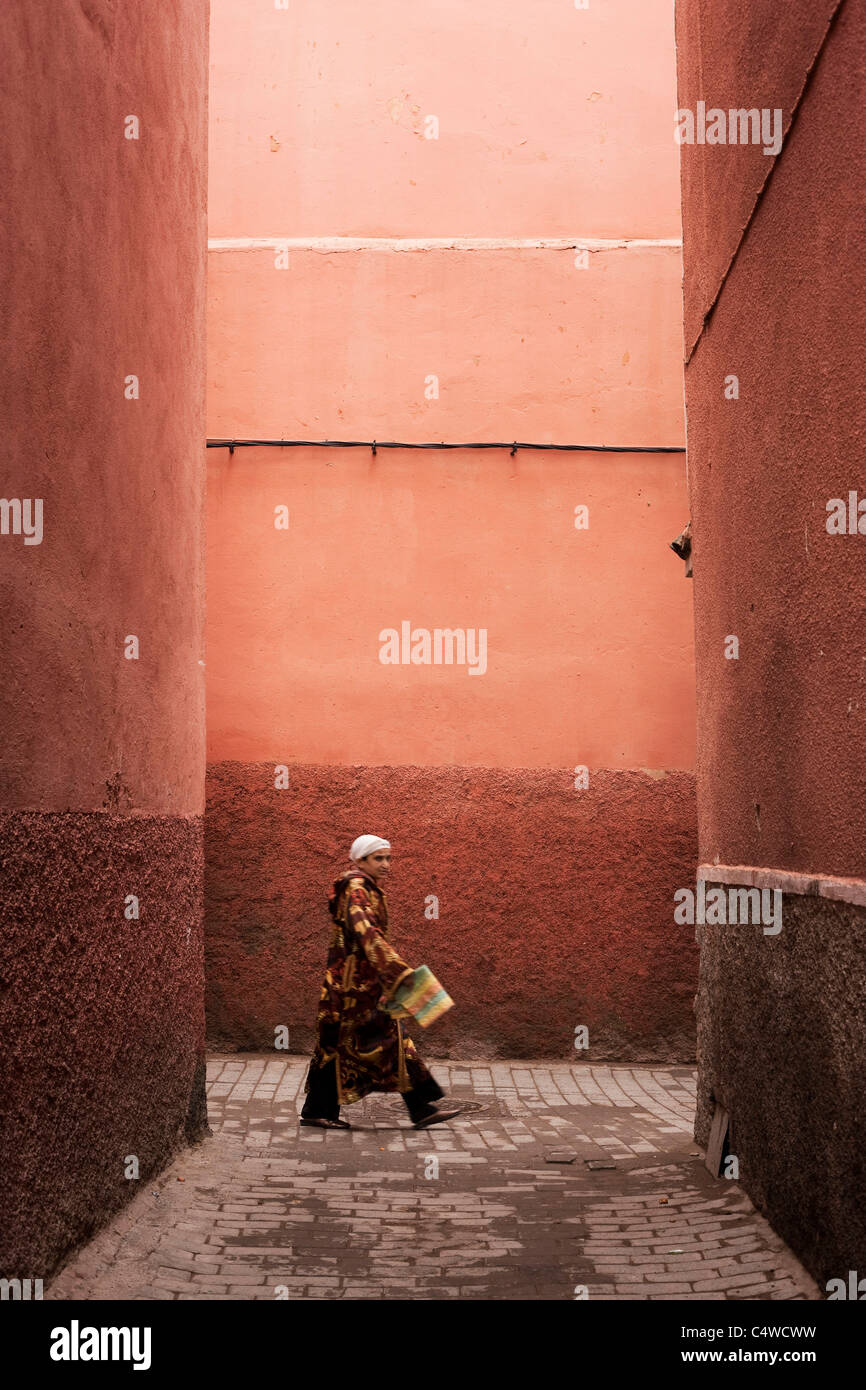 The narrow alleyways of the Medina old town. Marrakech, Morocco Stock ...
