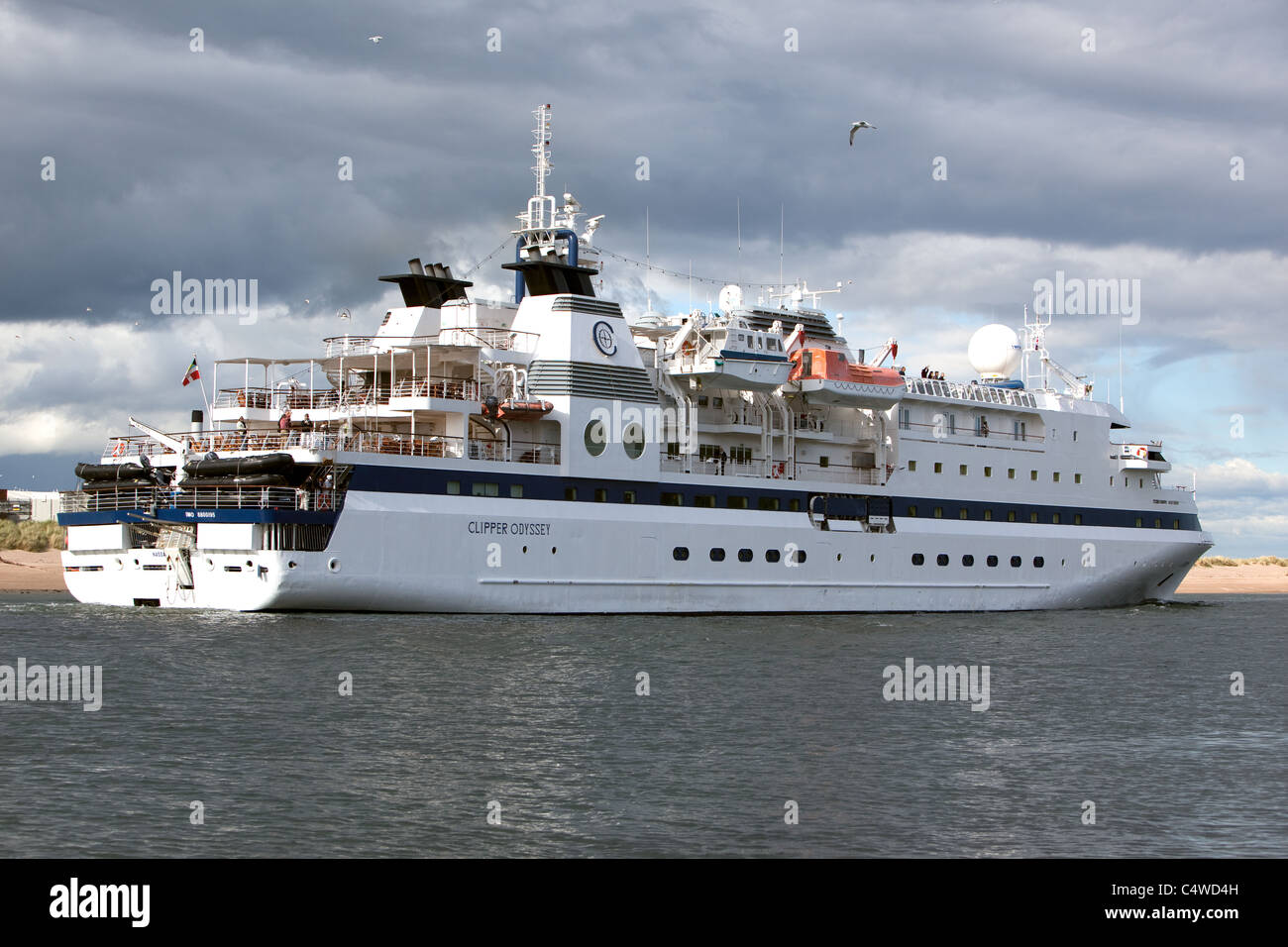 Passenger ship "Clipper Odyssey" leaving Montrose Harbour quay. Angus ...