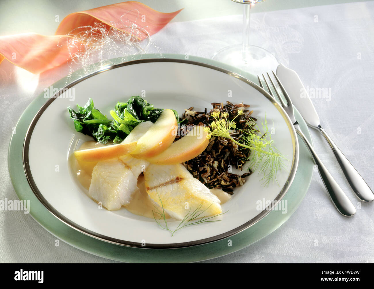 Weatherfish with spinach Stock Photo - Alamy
